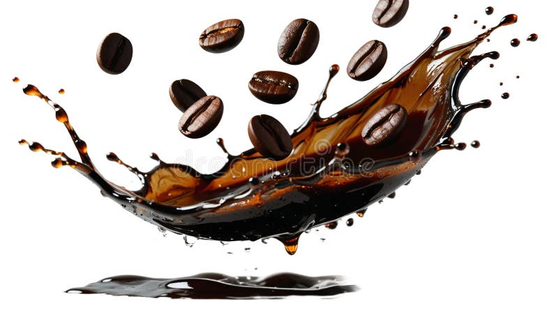 Roasted Coffee Beans Splashing in Delicious Coffee Stock Illustration ...