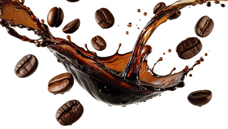 Roasted Coffee Beans Splashing in Delicious Coffee Stock Illustration ...