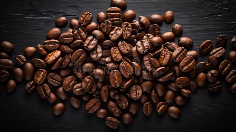 Roasted Coffee Beans Spread Out on a Dark Surface in a Cozy Atmosphere ...