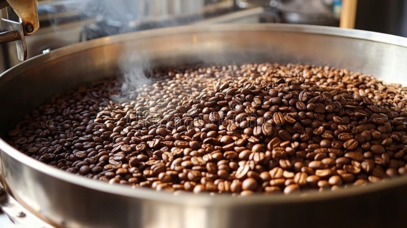Roasted Coffee Beans Steaming in a Roasting Machine Stock Illustration ...