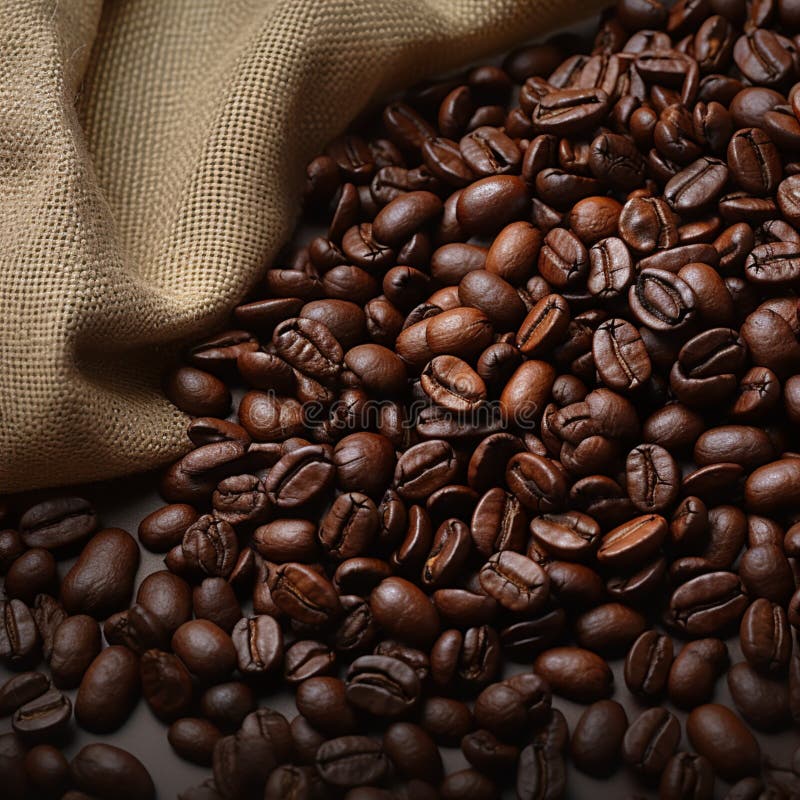 Roasted Coffee Beans on Traditional Sack Textile, Creating a Warm ...