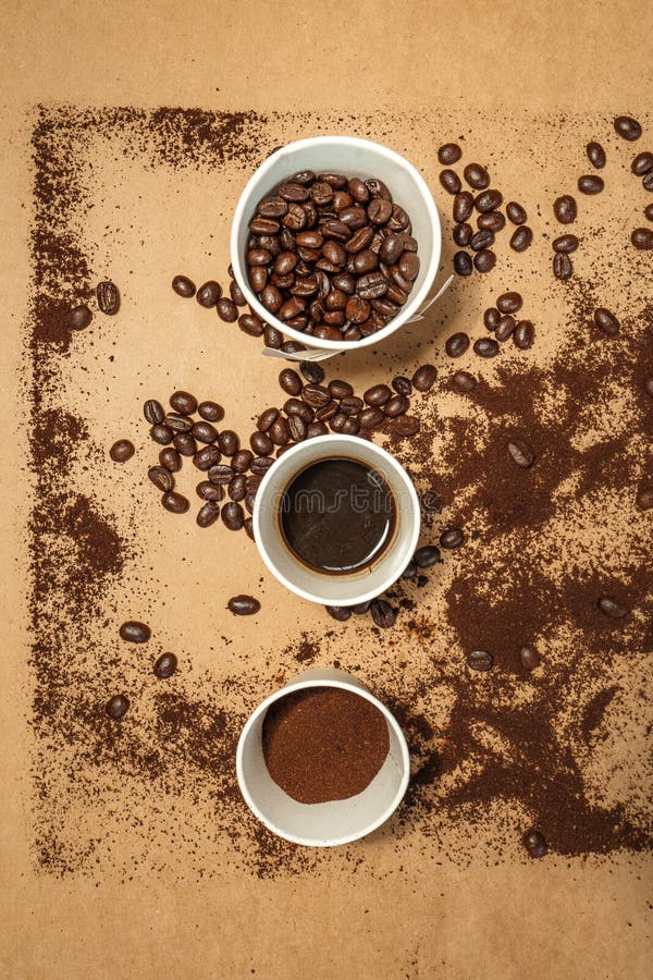 Roasted Coffee before and after Grinding Stock Photo - Image of drink ...