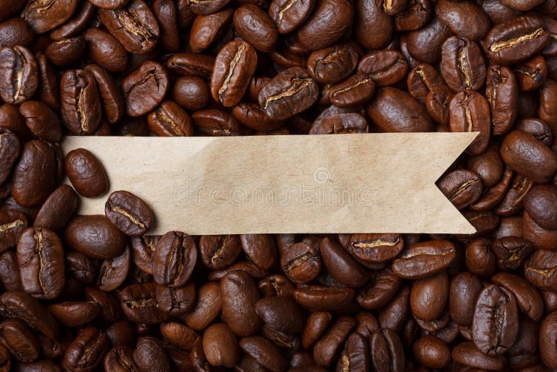 Roasted Coffee with Paper Label Stock Photo - Image of bookmark, heap ...