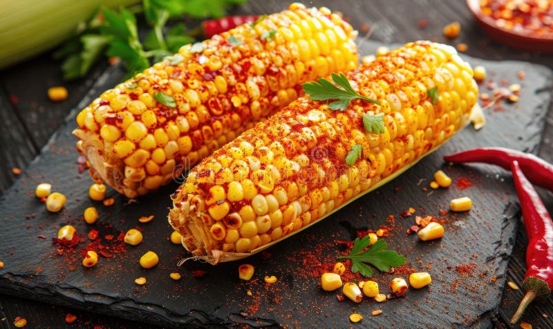 Roasted Corn on the Cob with a Light Cha Stock Photo - Image of ...