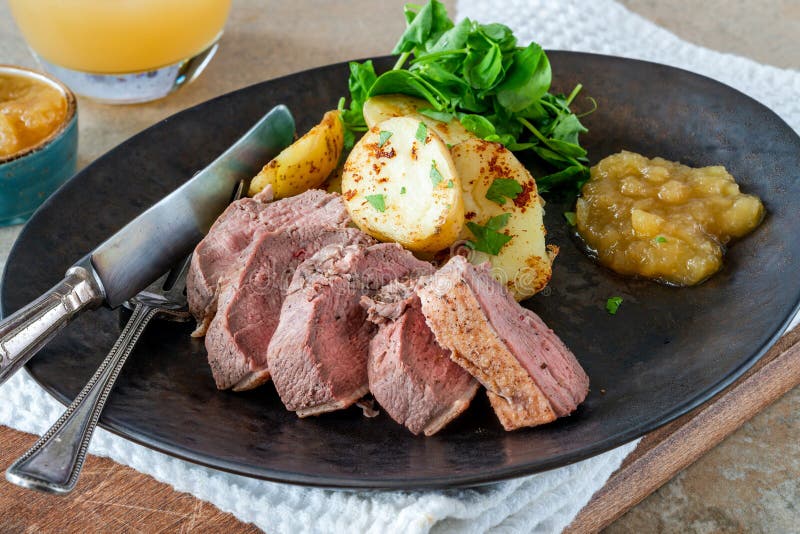 Roasted Dack with Apple Sauce Stock Image - Image of cuisine, healthy ...