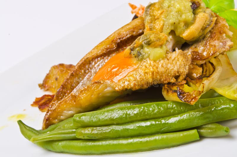 Roasted Dorade with Seafood Stock Image - Image of beans, dinner: 22326919