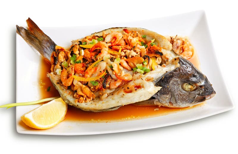 Roasted Dorade Stuffed Seafood Stock Photos - Free & Royalty-Free Stock ...