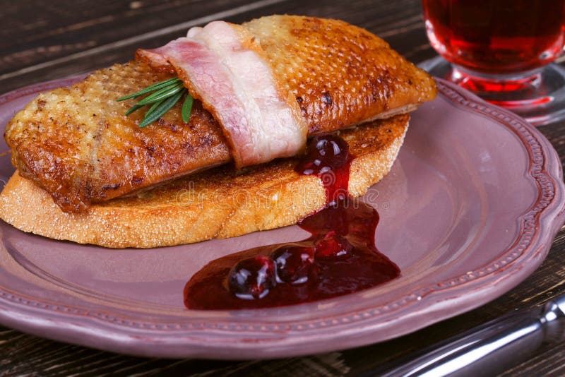 Roasted Duck Breast Fillet with Bacon Stock Image - Image of delicious ...
