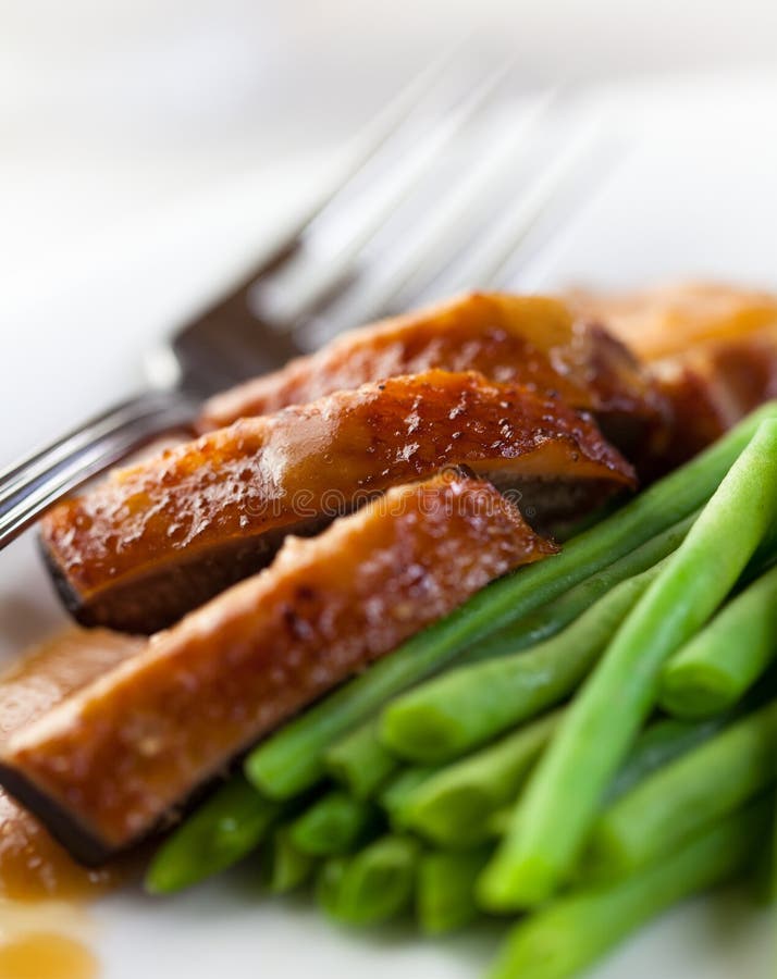 Roasted Duck Breast with Green Beans Stock Photo - Image of gourmet ...