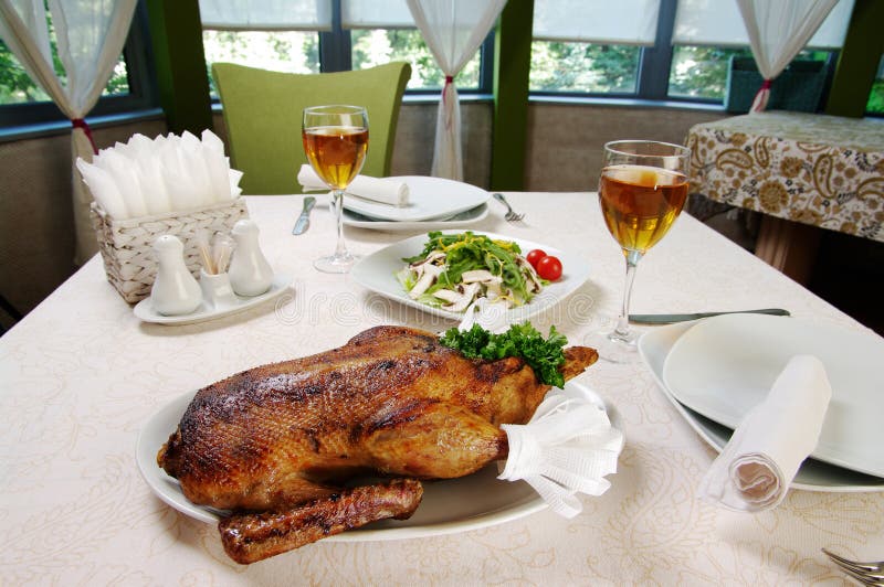 Roasted Duck.Dinner at the Restaurant Stock Photo - Image of baked ...