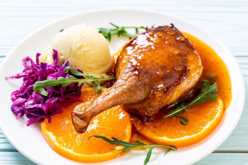 Duck Leg Steak with Orange Sauce Stock Photo - Image of healthy, food ...