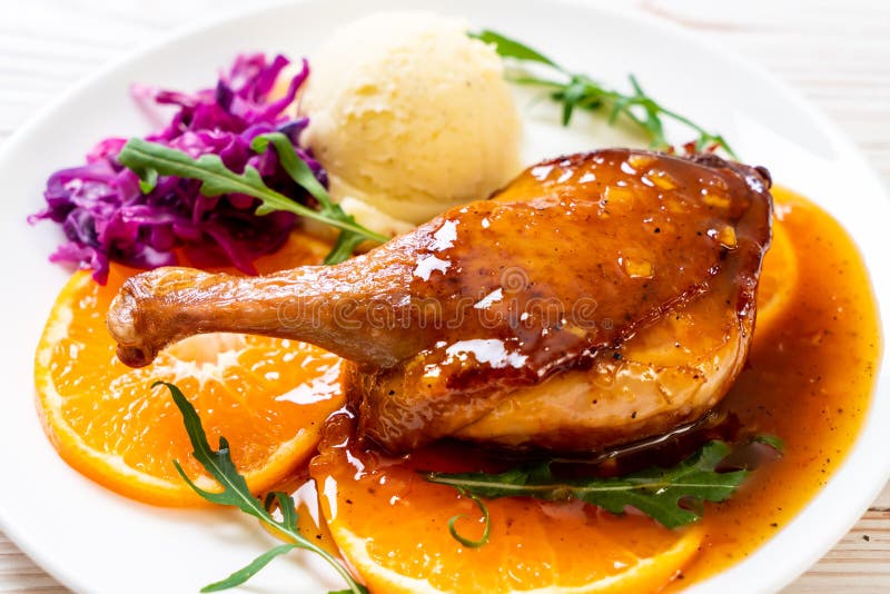 Duck Leg Steak with Orange Sauce Stock Photo - Image of restaurant ...