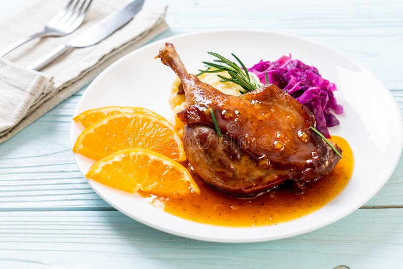 Duck Leg Steak with Orange Sauce Stock Photo - Image of orange, duck ...