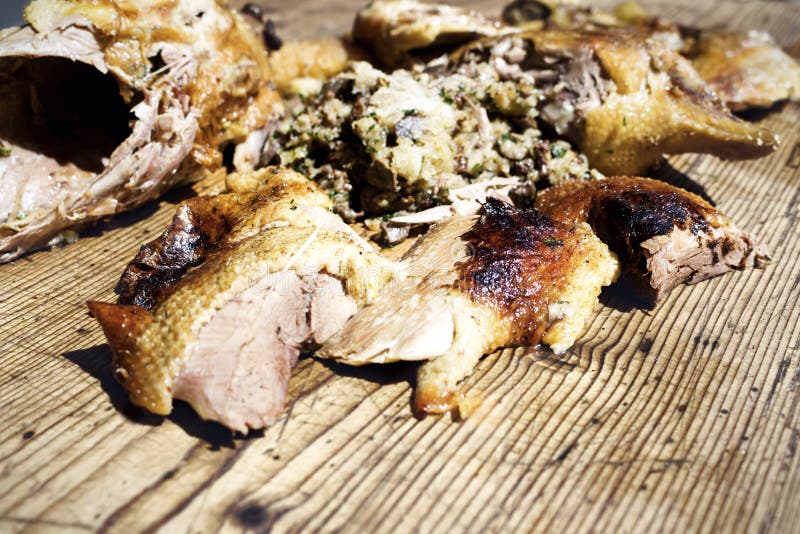 Roasted Duck Meat on Wooden Table Stock Photo - Image of barbary, duck ...