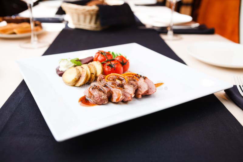 Roasted duck with pear stock photo. Image of aniseed - 101865926