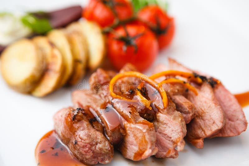 Roasted duck with pear stock photo. Image of bird, glazed - 101159192