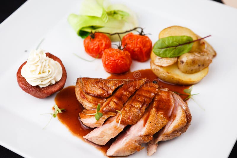 Roasted duck with pear stock image. Image of healthy - 99343889