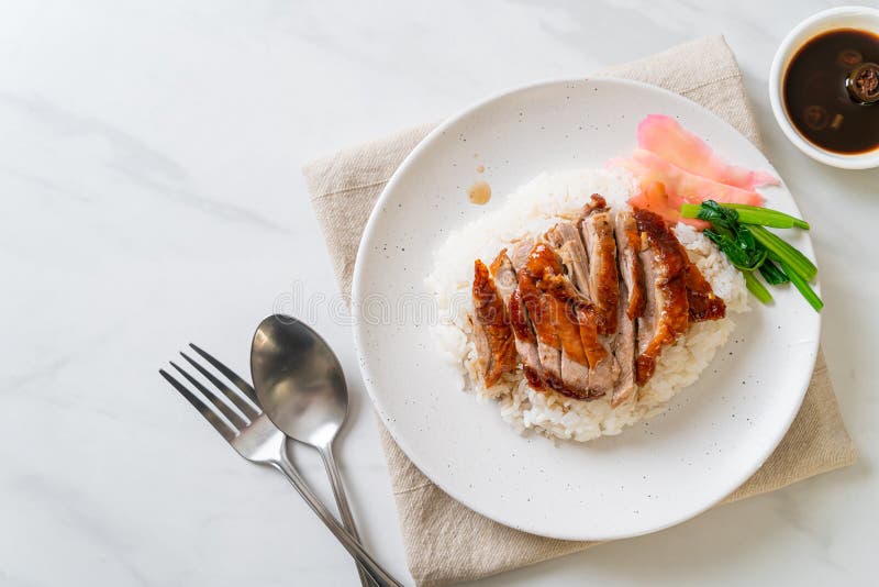 Roasted duck on rice stock image. Image of delicious - 191975637