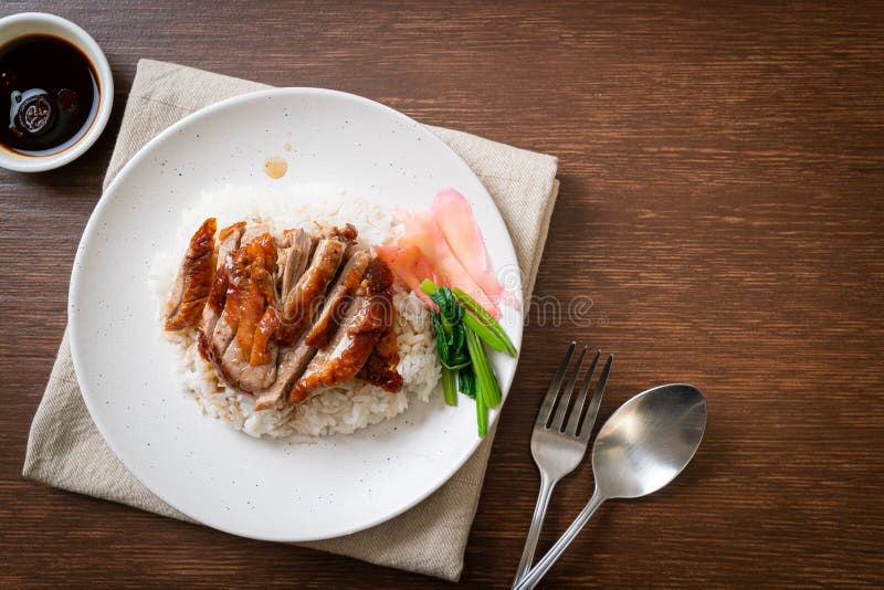 Roasted duck on rice stock image. Image of food, broccoli - 192325355