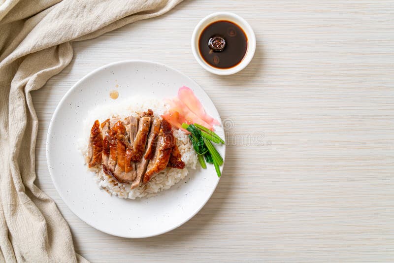Roasted duck on rice stock photo. Image of delicious - 196746106