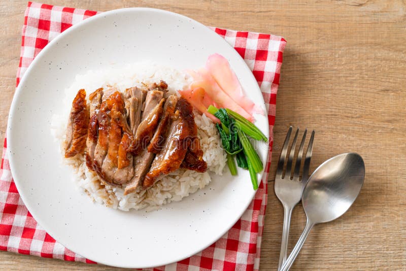 Roasted duck on rice stock photo. Image of steamed, delicious - 224388040