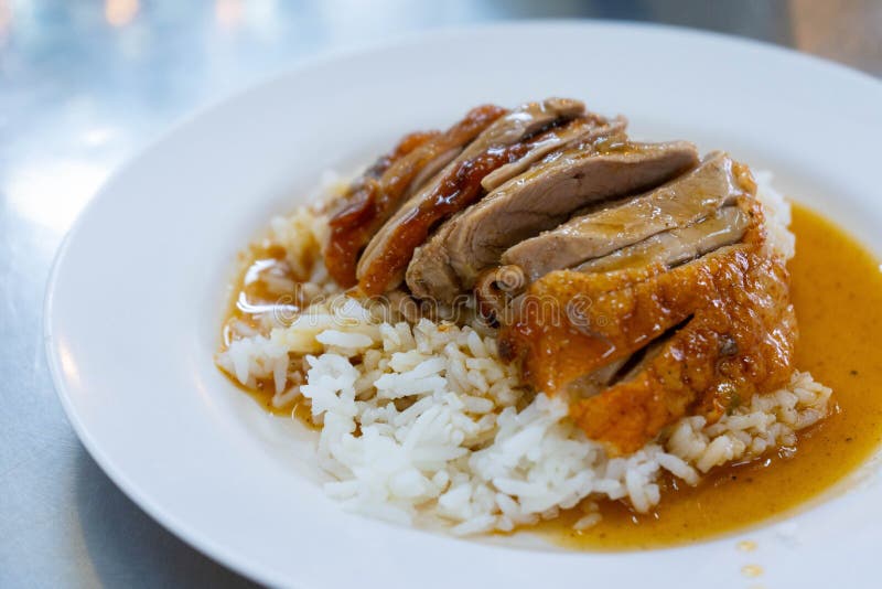 Roasted Duck on Rice with Sauce on Rice Stock Image - Image of rice ...
