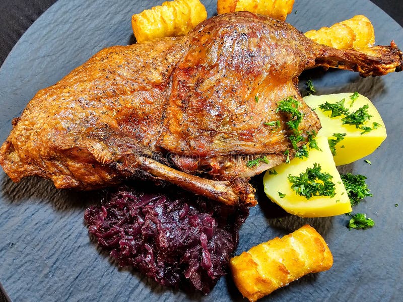 A roasted duck stock image. Image of sauce, gourmet - 375422495