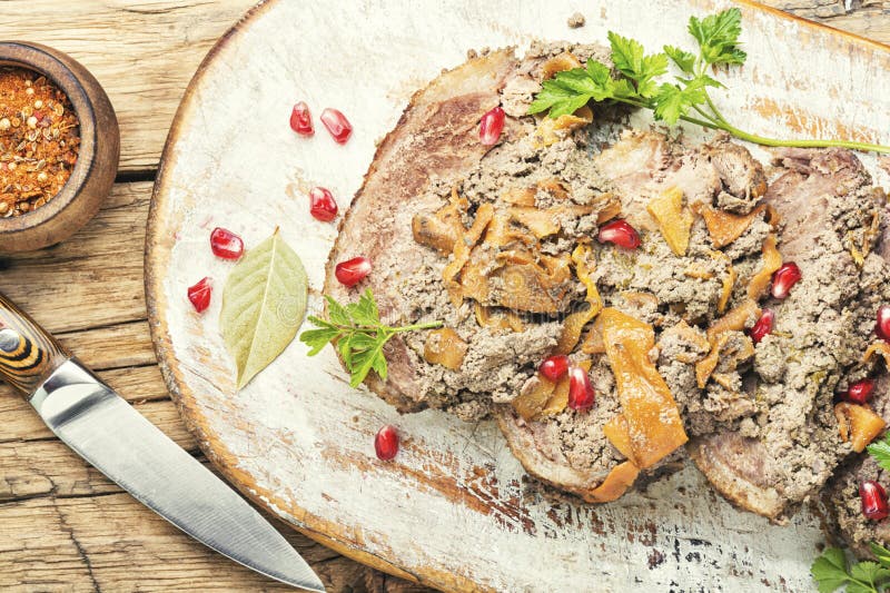 Roasted duck roll stuffed stock photo. Image of food - 167457098