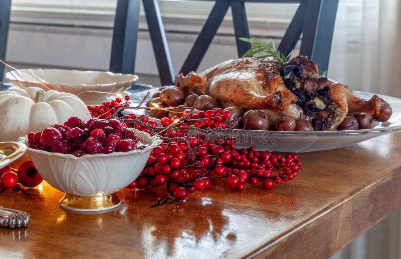 Roasted Duck and Stuffing on a Holiday Table Stock Photo - Image of ...