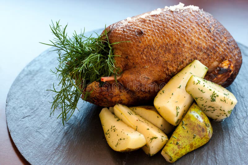 Roasted Duck with Sweet Pears. Stock Image - Image of duck, restaurant ...