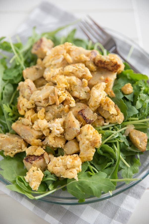 Roasted Dumplings with Egg and Salad Stock Photo - Image of meat ...