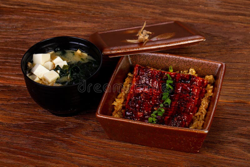Roasted eel with rice stock photo. Image of bowl, soup - 121001642