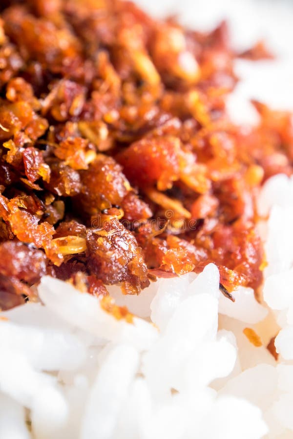 Roasted Fish and Chilli Mixed on Cooked Rice Stock Image - Image of ...
