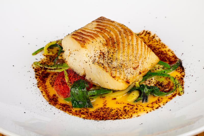 Roasted fish halibut stock photo. Image of cook, food - 125136622