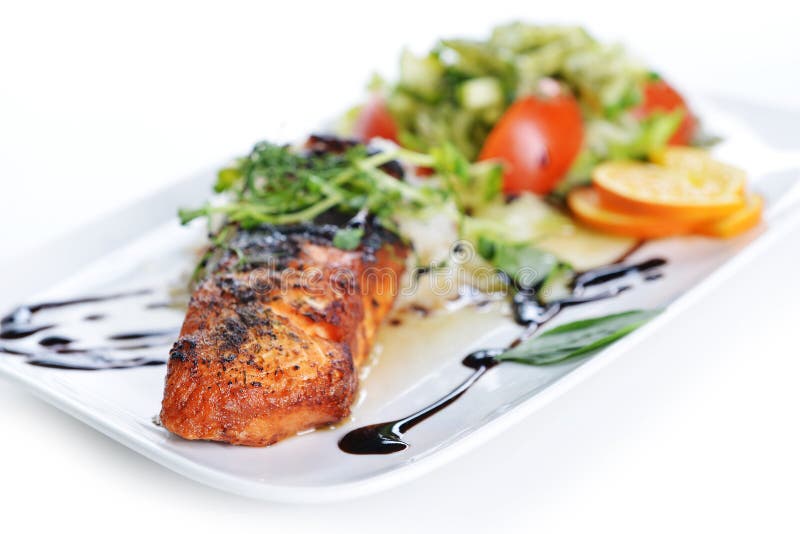 Roasted fish and rice stock image. Image of salmon, portion - 55905389