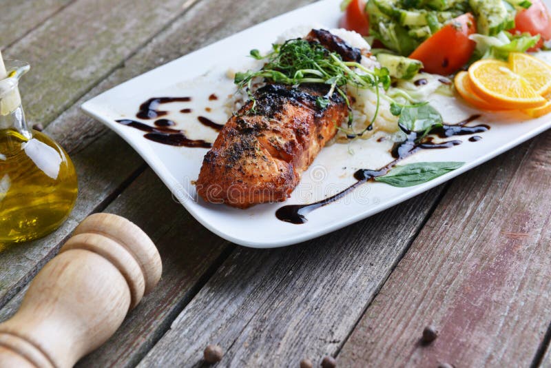 Roasted fish and rice stock image. Image of wooden, cooked - 55920563