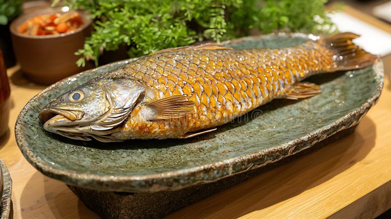 Roasted Fish on Rustic Plate Close Up of a Perfectly Cooked Fish on a ...