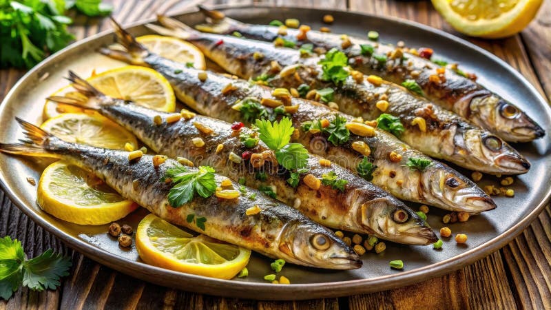 Roasted Fish Seasoned with Lemon and Herbs on a Rustic Plate ...