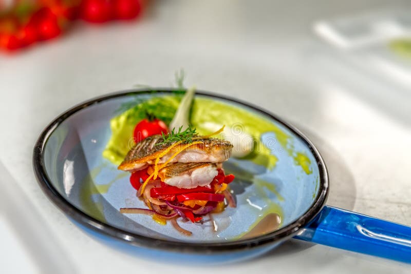 Roasted fish served stock photo. Image of cook, decorated - 48733224