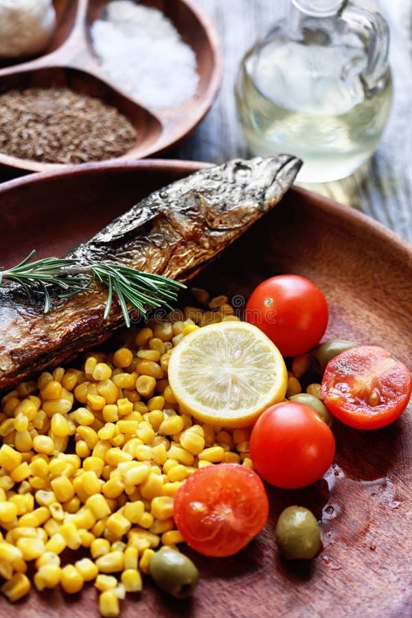 Roasted Fish with Vegetables Stock Photo - Image of market, mussel ...