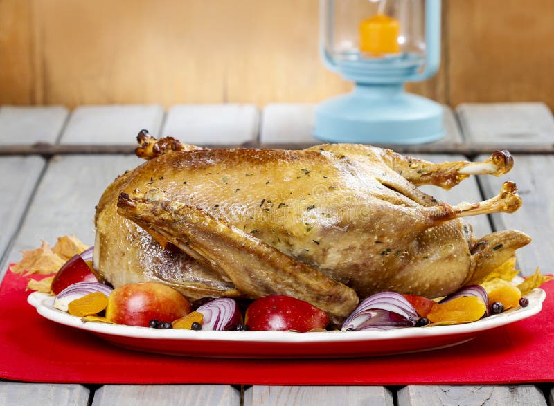 Roasted Goose with Apples and Vegetables Stock Image - Image of jute ...