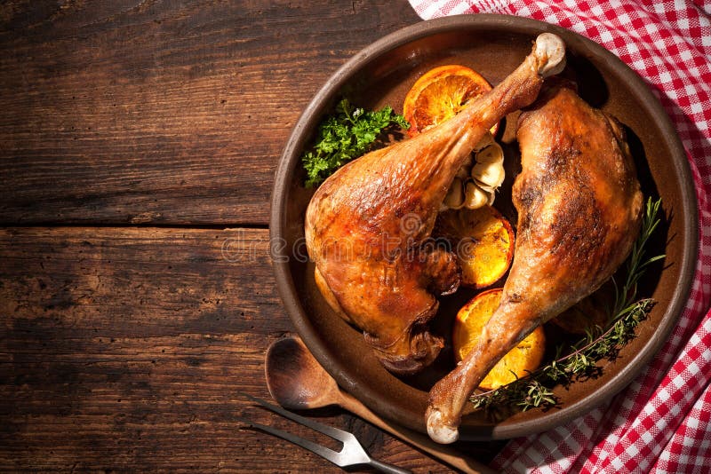 Roasted Goose Legs with Oranges Stock Photo - Image of copy, crusty ...