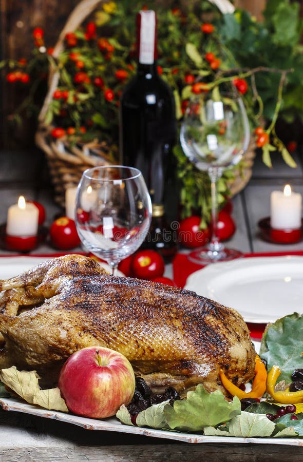 Roasted goose on the table stock image. Image of atmosphere - 38847733