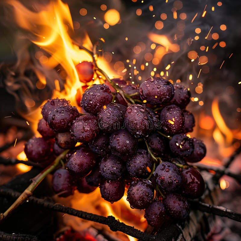 Roasted Grapes on Fire, Close Up Stock Illustration - Illustration of ...