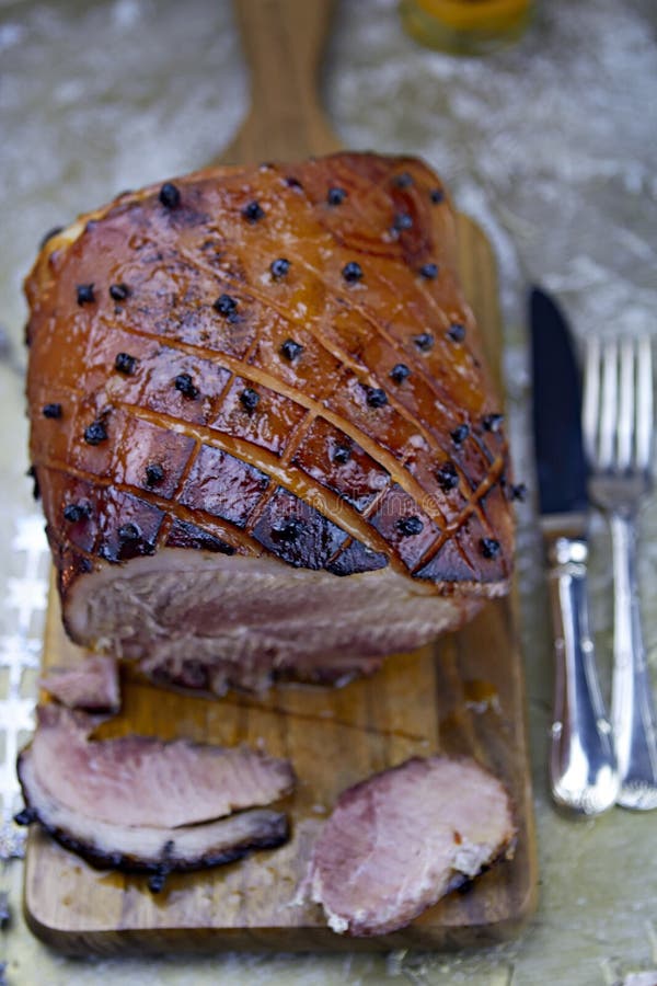 Roasted Ham with Apricot Glaze and Cloves Stock Photo - Image of roast ...