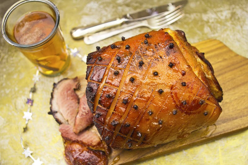 Roasted Ham with Apricot Glaze and Cloves Stock Photo - Image of food ...