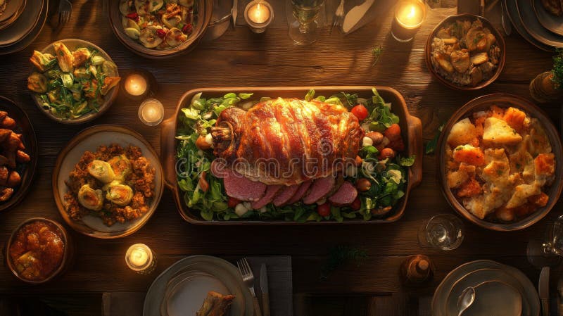 Roasted Lamb Centerpiece Festive Holiday Dinner Table Stock ...
