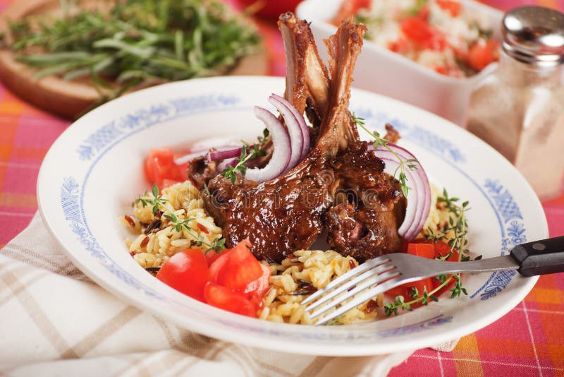 Roasted lamb chops stock image. Image of horizontal, risotto - 31134755