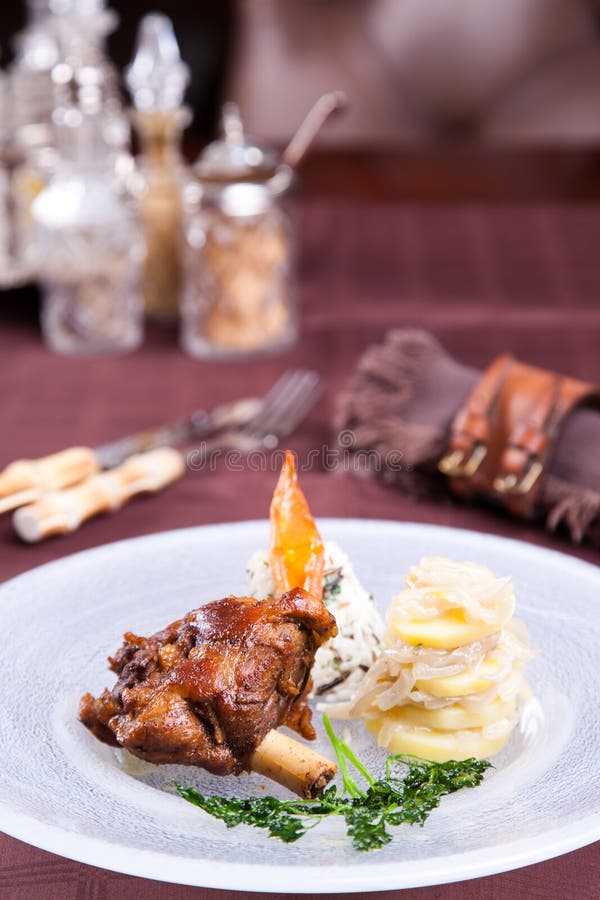 Roasted Lamb Chops with Potato Garnish Stock Image - Image of luxury ...