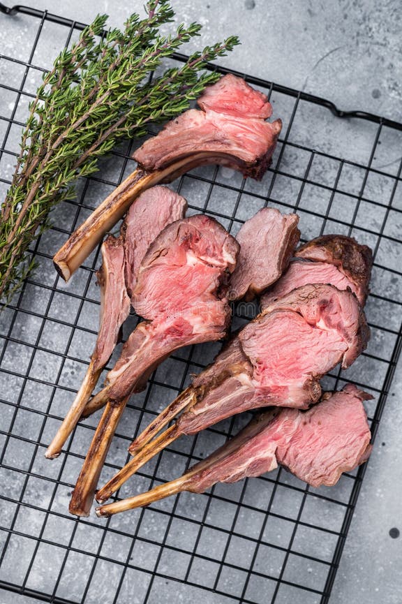 Roasted Lamb Chops Steaks, Mutton Meat Cutlets. Grey Background Stock ...